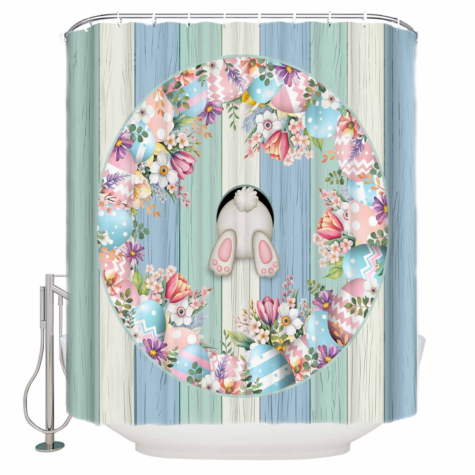 Easter Bathroom Shower Curtains with 12 Hooks Polyester Waterproof ...