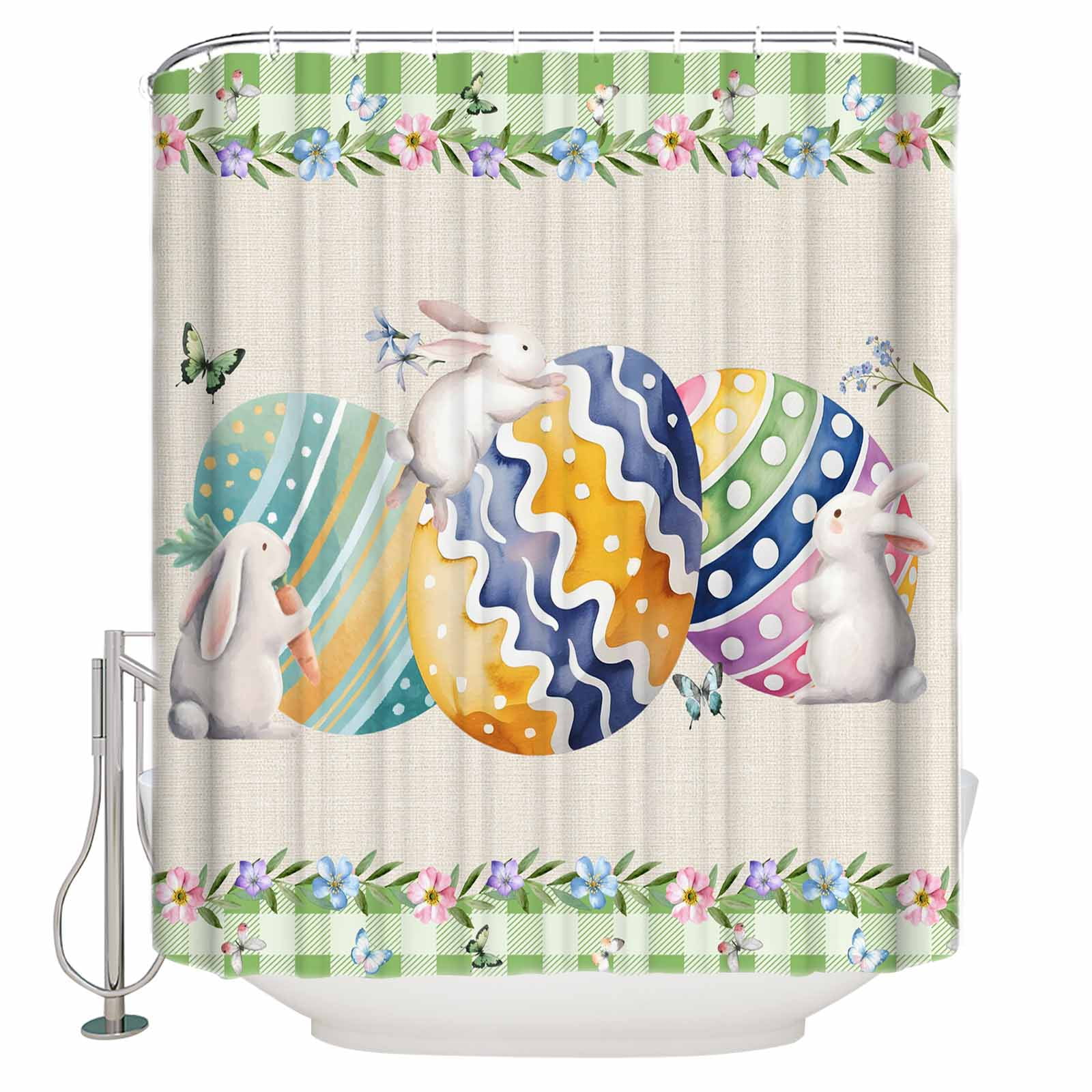 Easter Bathroom Shower Curtains with 12 Hooks Polyester Waterproof ...