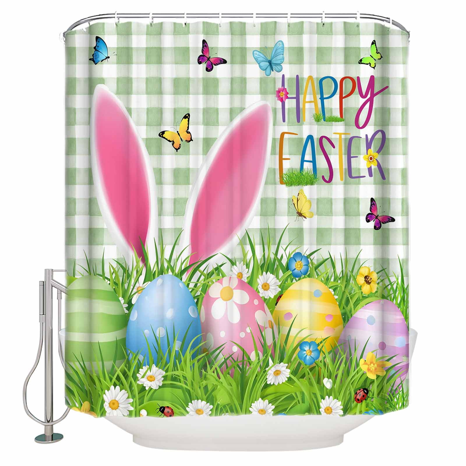 Easter Bathroom Shower Curtains with 12 Hooks Polyester Waterproof ...