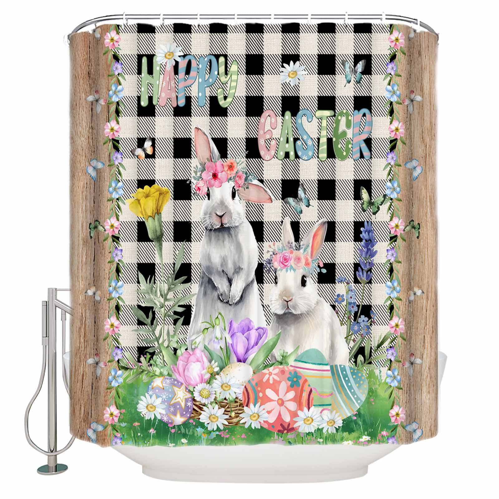 Easter Bathroom Shower Curtains with 12 Hooks Polyester Waterproof ...