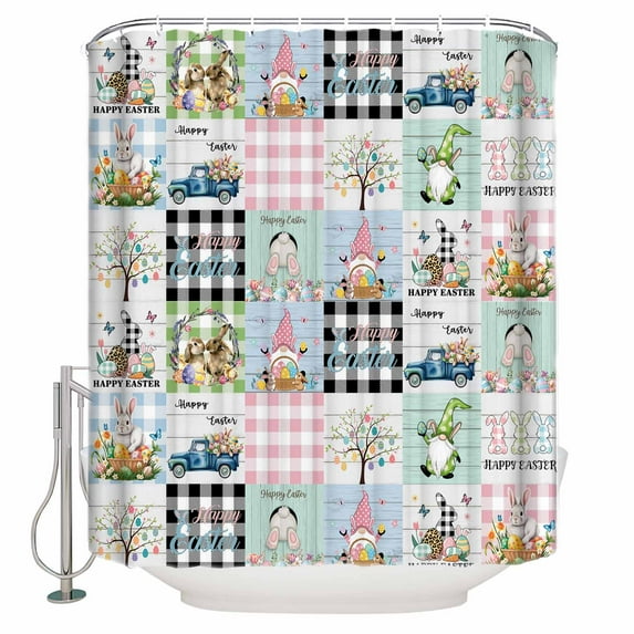 Easter Bathroom Shower Curtains with 12 Hooks Polyester Waterproof ...