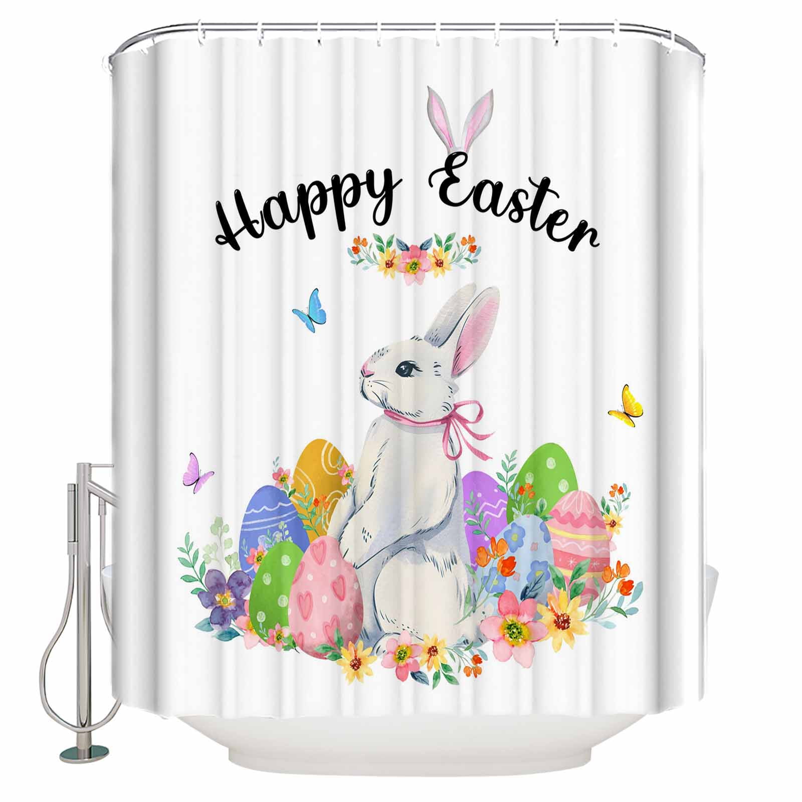 Easter Bathroom Shower Curtains with 12 Hooks Polyester Waterproof ...
