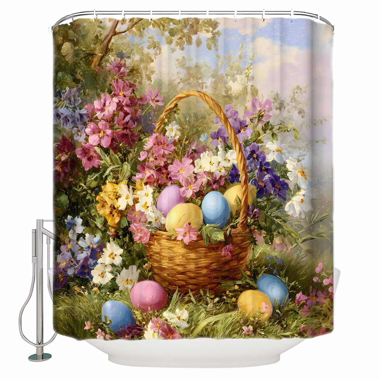 Easter Bathroom Shower Curtains with 12 Hooks Waterproof Shower Curtain ...