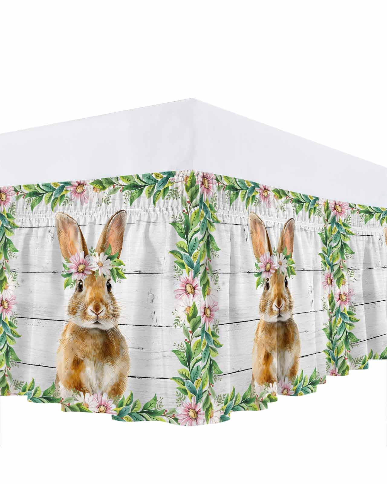 Easter Bed Skirt King Size 16 Inch Drop, Rabbits Daisy Watercolor ...