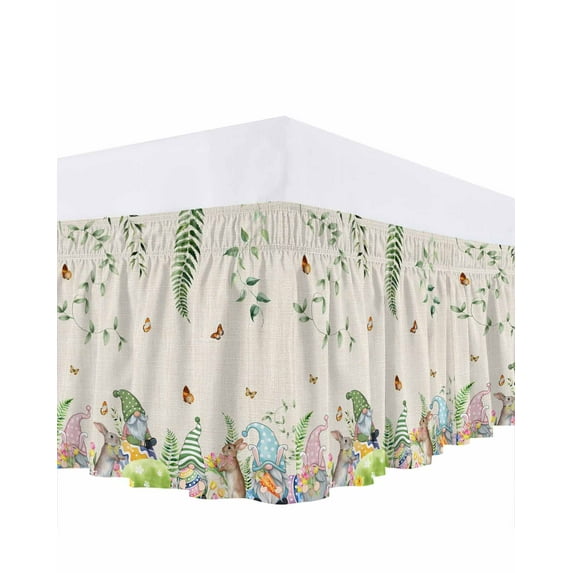 Easter Bed Skirt King Size 16 Inch Drop, Spring Gnomes Bunny Floral ...