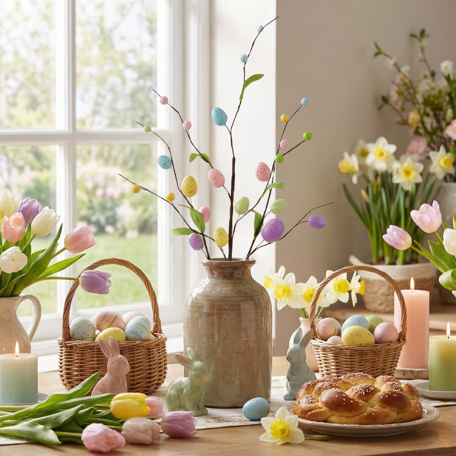 Easter Berry Egg Flower Stems, 3PC 14in Artificial Floral Stems with ...