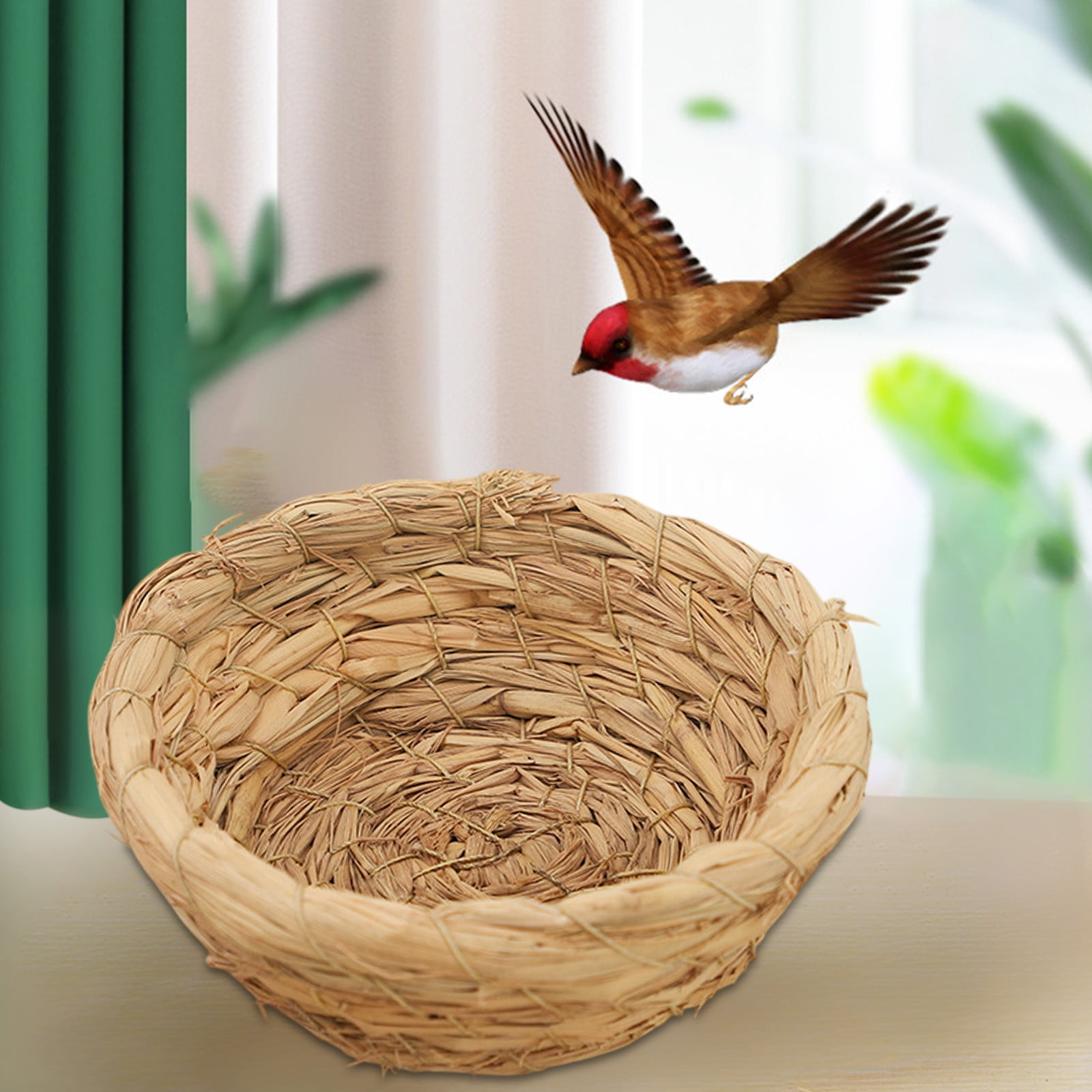 Easter Bird Fossa Ornament, Handmade Woven Flat Base Straw Bird Nest ...