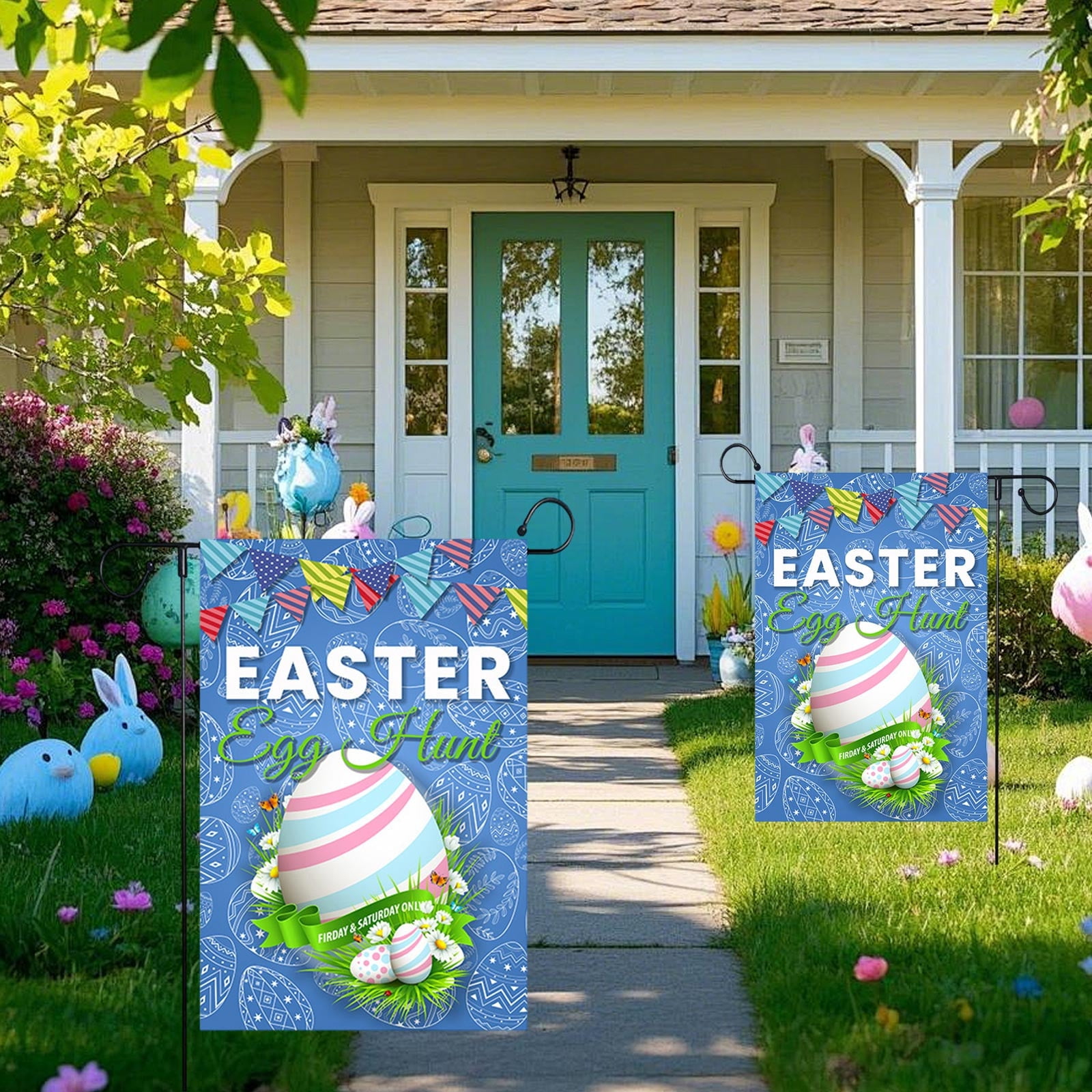 Easter Birthday Garden Flag - Double Sided Outdoor Decor, Spring Party ...