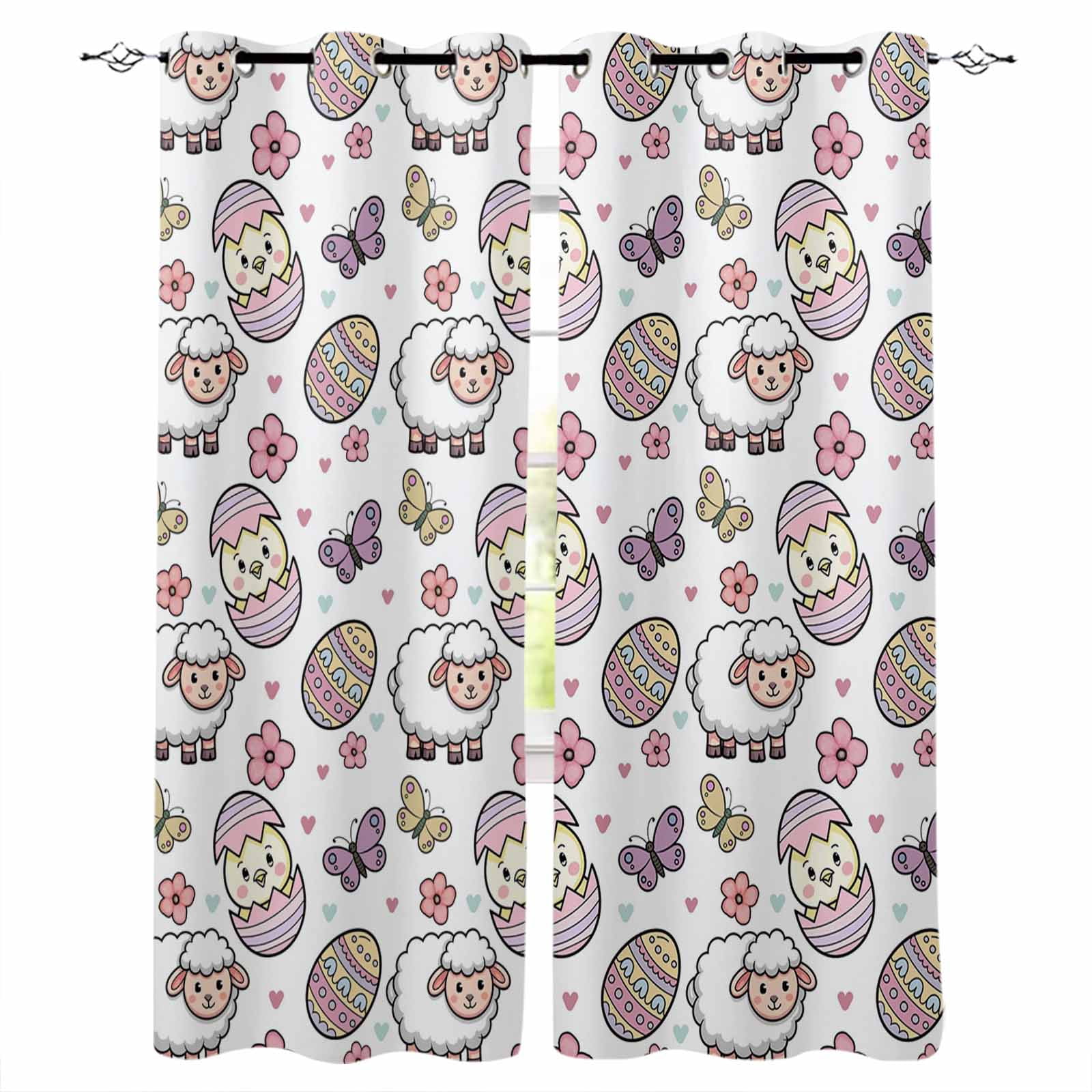 Easter Blackout Curtains 63 Inches Long, Cute Cartoon Sheep Chick Eggs ...