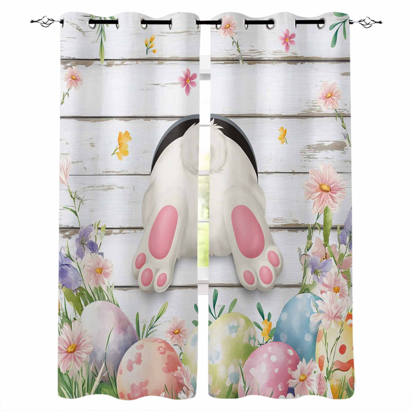 Easter Blackout Curtains 63 Inches Long, Spring Bunny Feet Eggs Floral ...