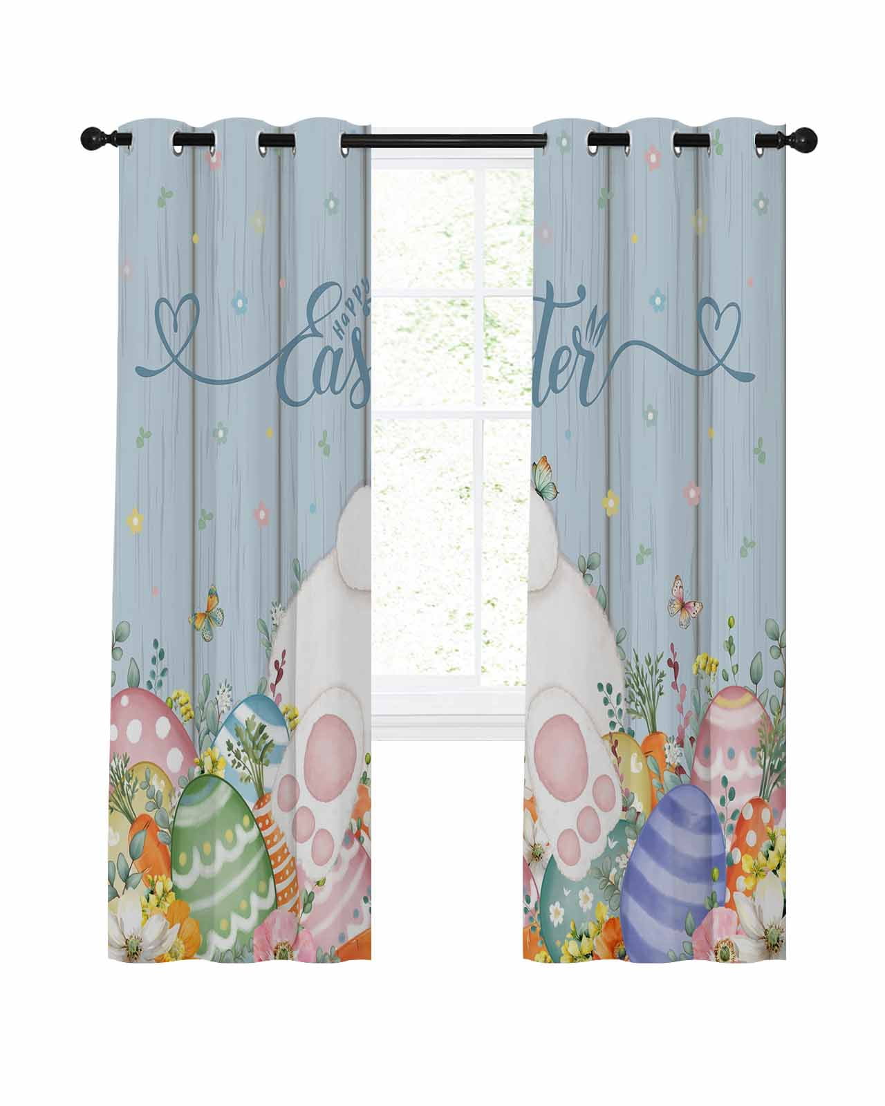 Easter Blackout Curtains for Bedroom Living Room, Spring White Rabbit ...