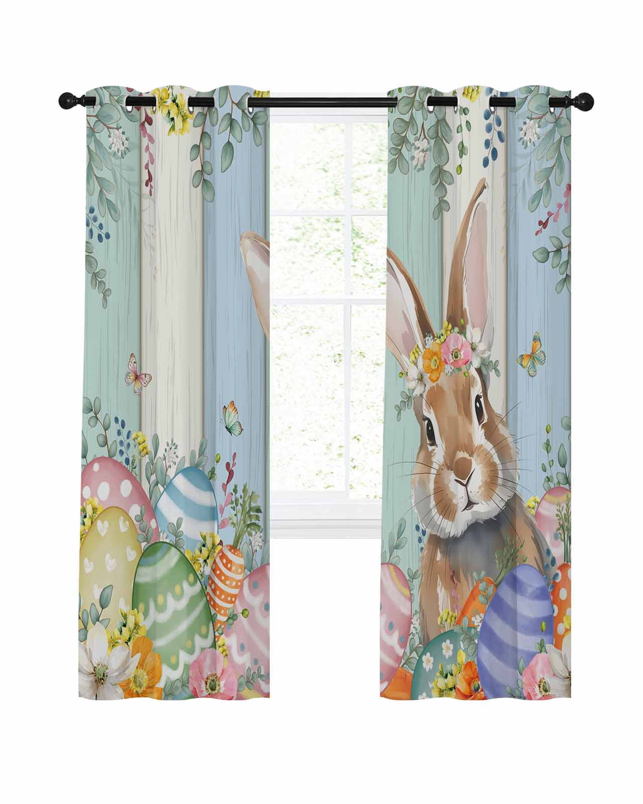 Easter Blackout Curtains for Bedroom Living Room, Spring Yellow Rabbit ...