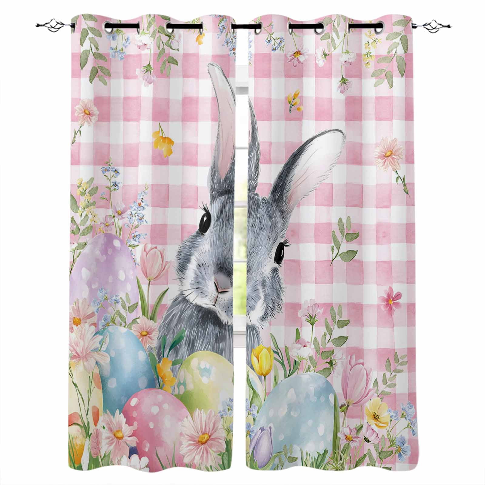Easter Blackout Curtains for Bedroom, Spring Rabbit Egg Botanical ...