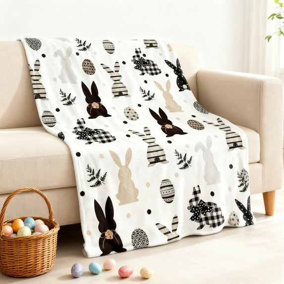 Easter Blanket Bunny Easter Eggs Print Stuffed Blanket Suitable For ...