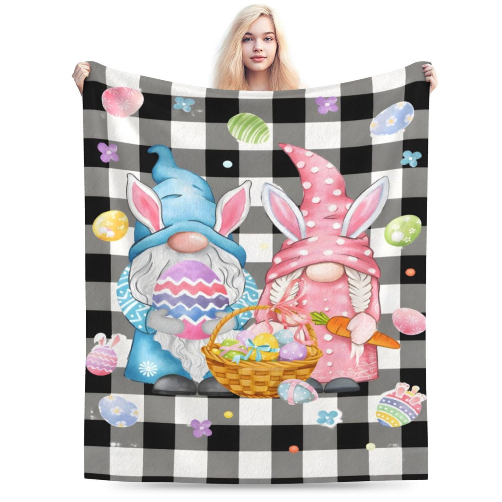 Easter Blanket, Gnome Easter Throw Blanket Decorations for Home, Black ...