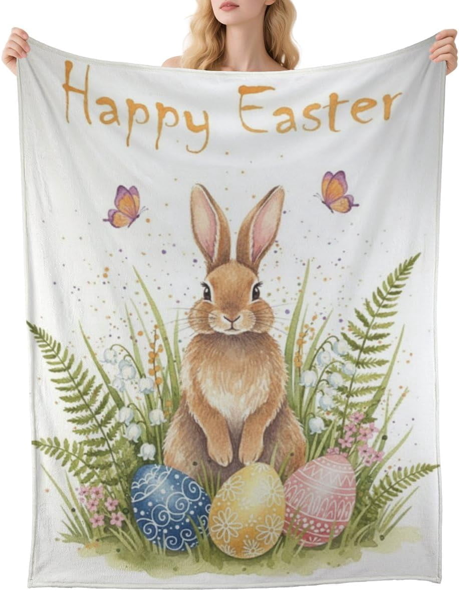 Easter Blanket Pastel Easter Rabbits Floral Throw Blanket for Couch ...