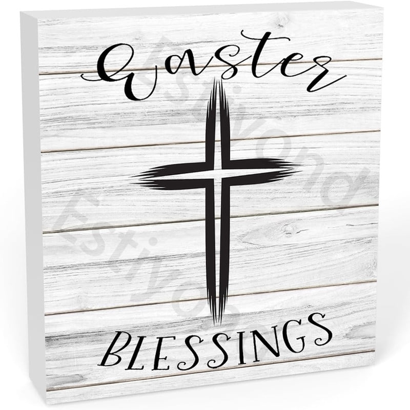 Easter Blessings Cross Decor Wood Box Sign 5 X 5 Inches Desk Decor ...