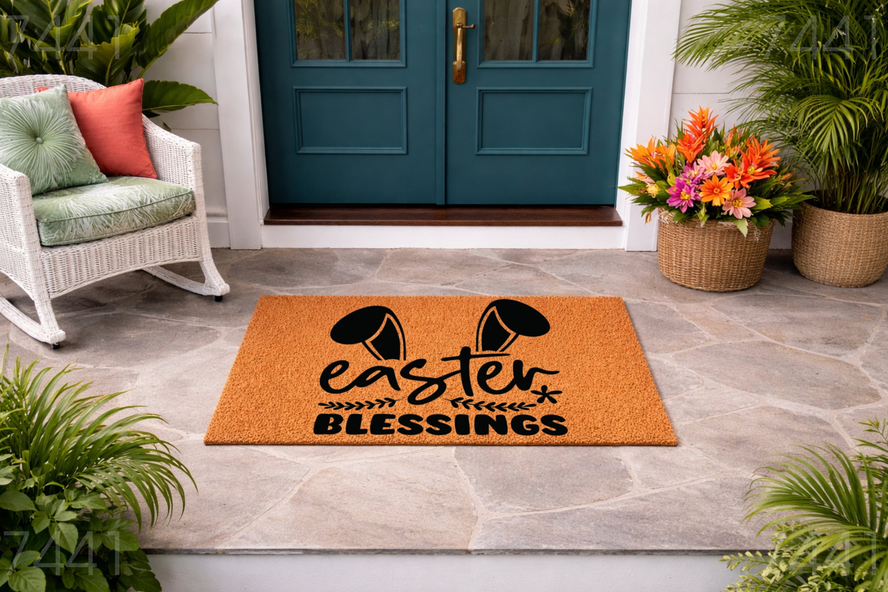 Easter Blessings Doormat, Bunny Ears Front Door Mat, Seasonal Welcome ...