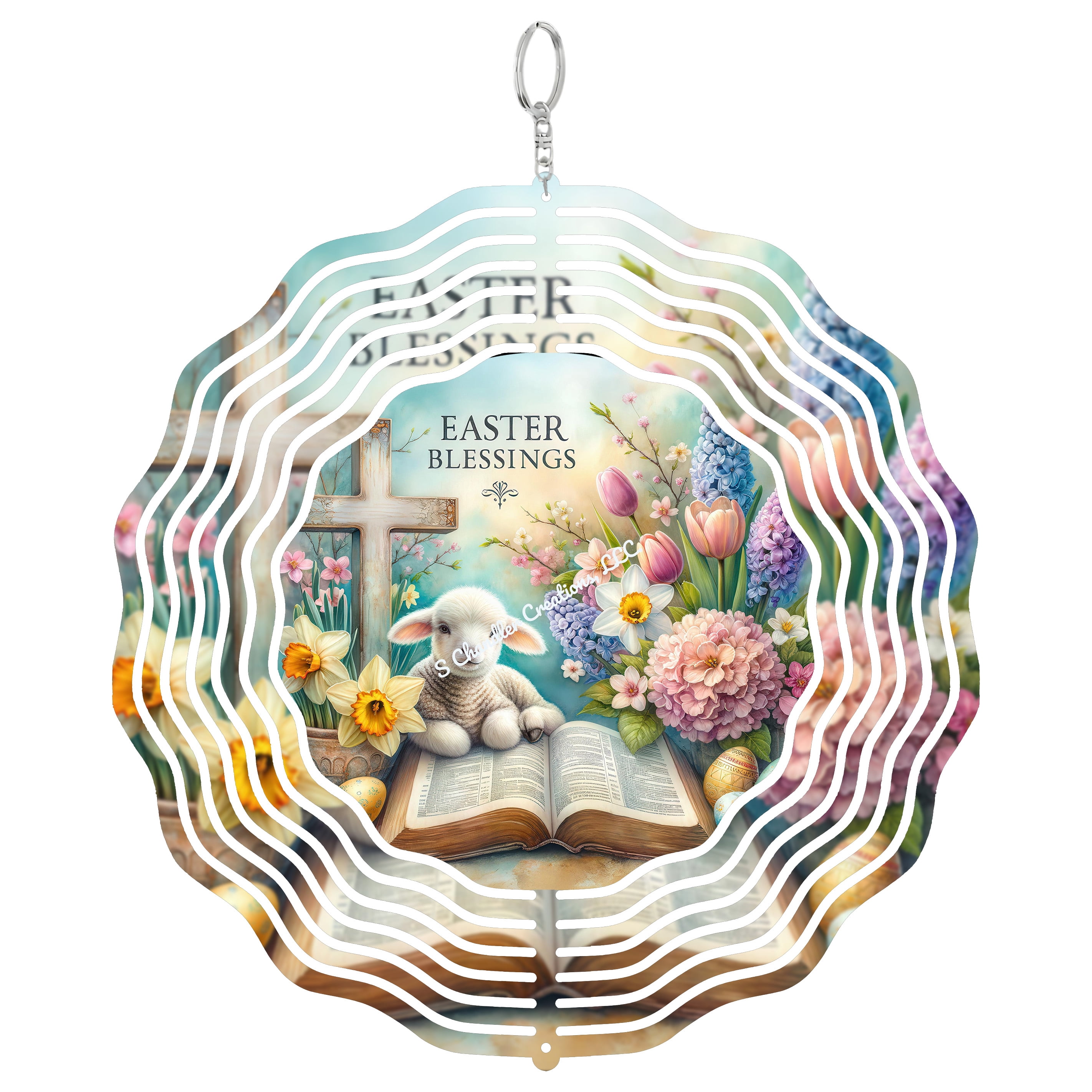 Easter Blessings Religious 3D Wind Spinner, Christian Holiday Metal Art ...