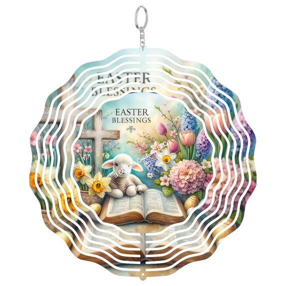 Easter Blessings Religious 3D Wind Spinner, Christian Holiday Metal Art ...