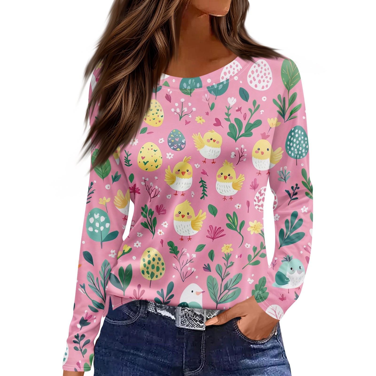 Easter Blouses for Women Lounge 3/4 Sleeve Shirts Beach Plus Size Print ...