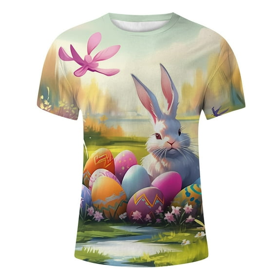 Easter Boho Tops for Men Theme Print Short Sleeve Round Neck Floral ...