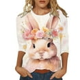 Easter Boho Tops for Women Bunny Print 3/4 Sleeve Fashion School ...