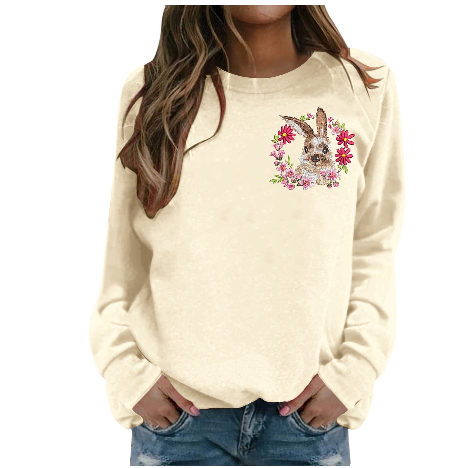 Easter Boho Tops for Women Cute Rabbit Printed Headless Hoodie School ...