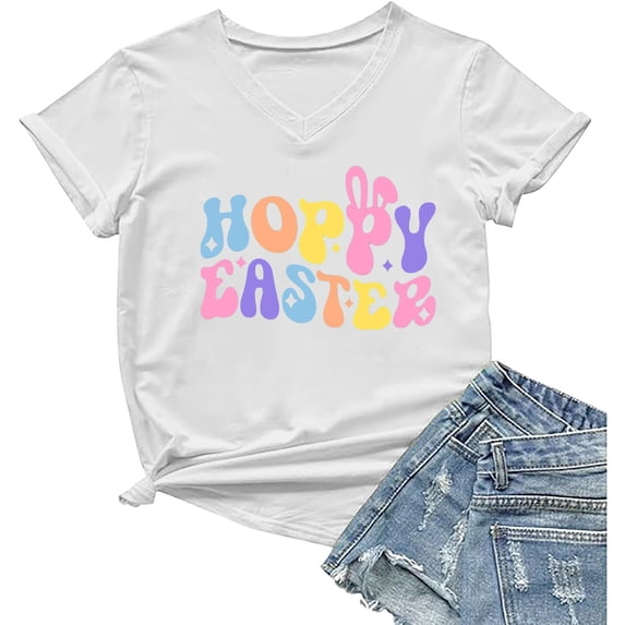 Easter Boho Tops for Women Fashion V Neck Short Sleeve Print School ...