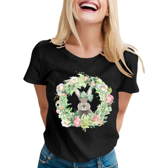Easter Boho Tops for Women Letter Print Crew Neck Short Sleeve Multiple ...