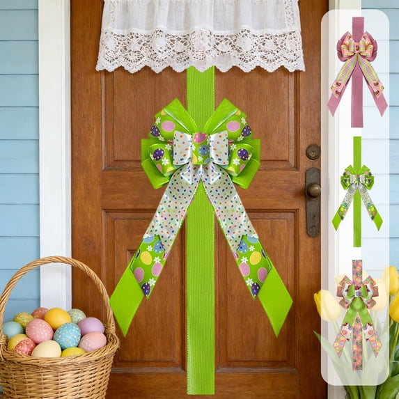 Easter Bow Decoration Imitation Linen Ribbon - Wired Edge Spring Wreath ...