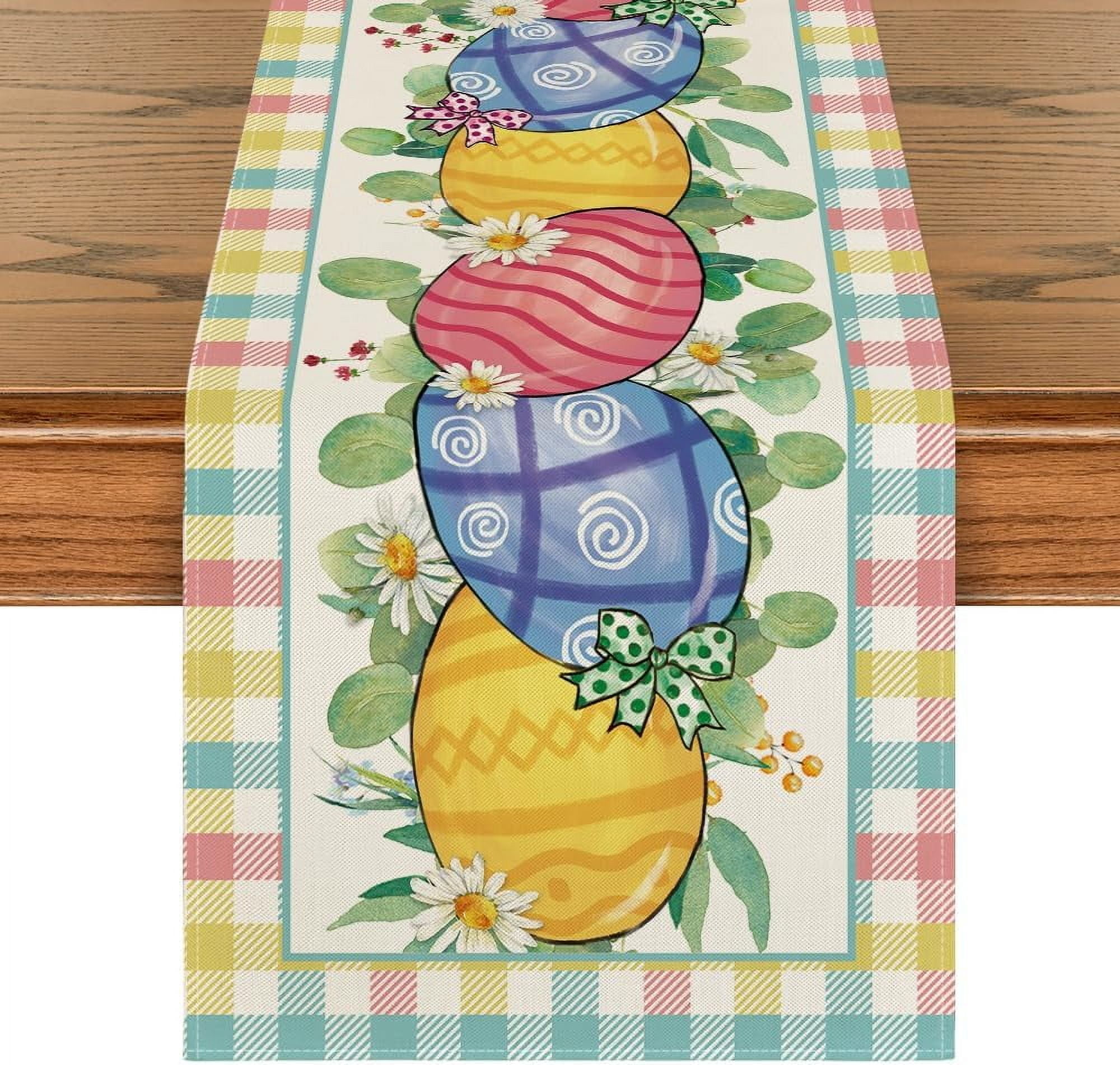 Easter Buffalo Plaid Daisy Egg Linen Table Runner Spring Seasonal ...