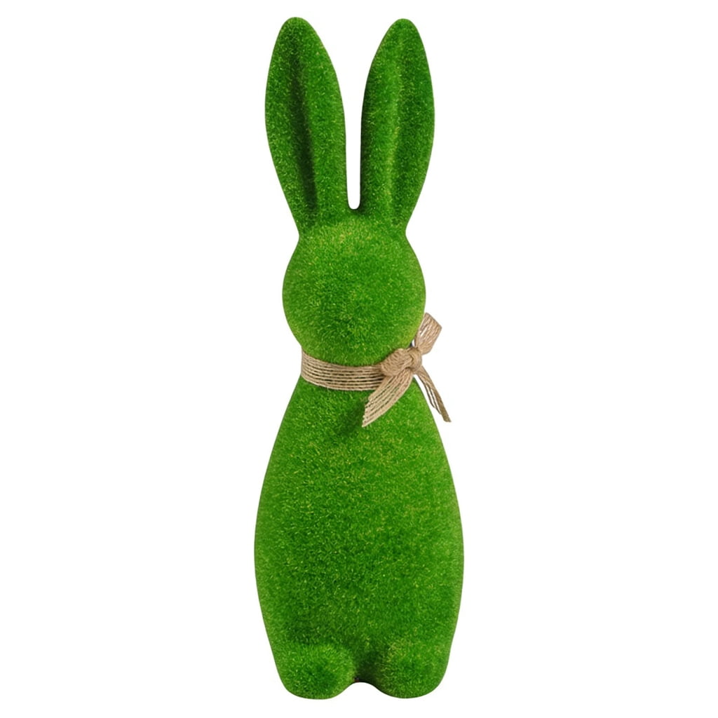 Easter Bunnies Decors Moss Bunnies Figurine Flocking Rabbit Easter ...