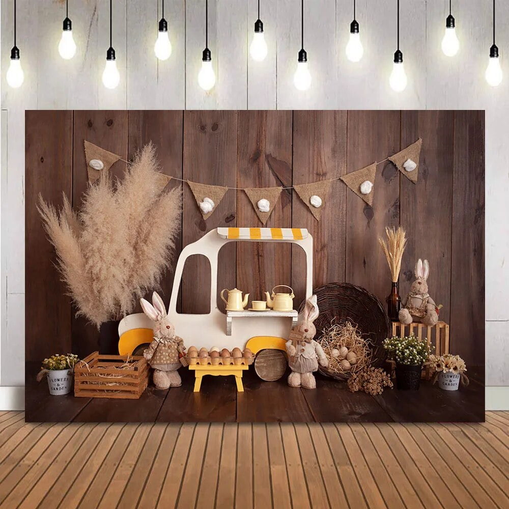 Easter Bunnies Egg Backdrop for Photographic Studio Rustic Wood Floor ...