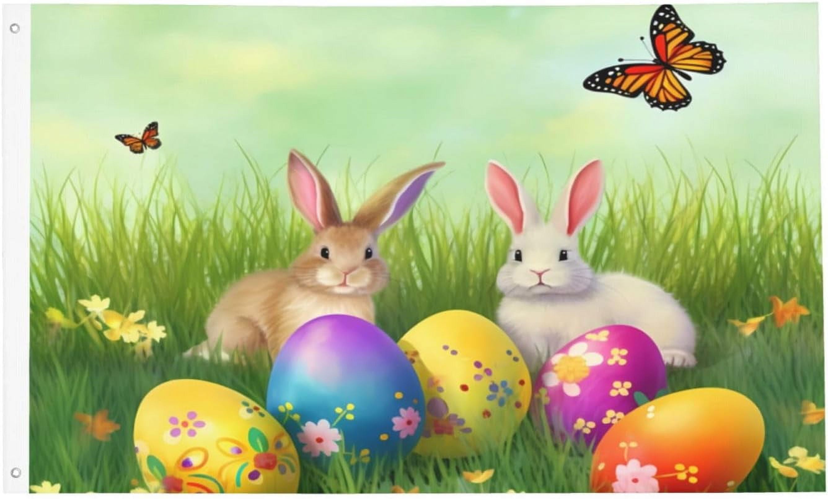 Easter Bunnies Eggs Flag Double Sided Outside Large Banner, Spring Lawn ...