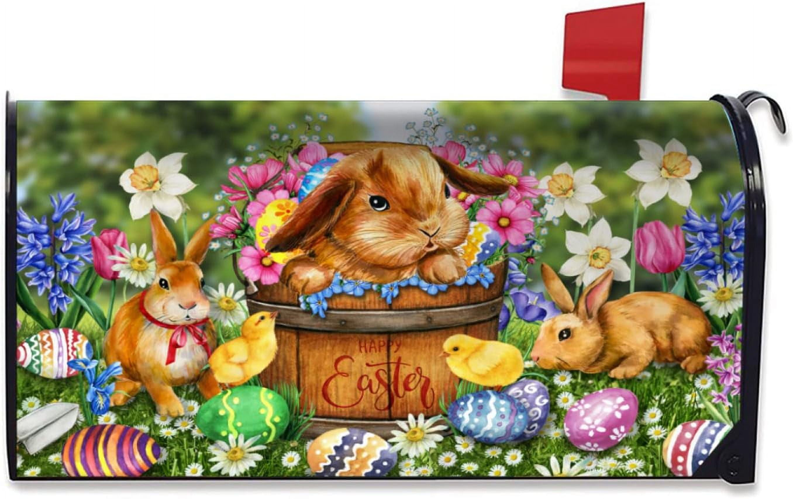 Easter Bunnies Eggs Mailbox Cover Magnetic Standard Size 21x18 Inch ...