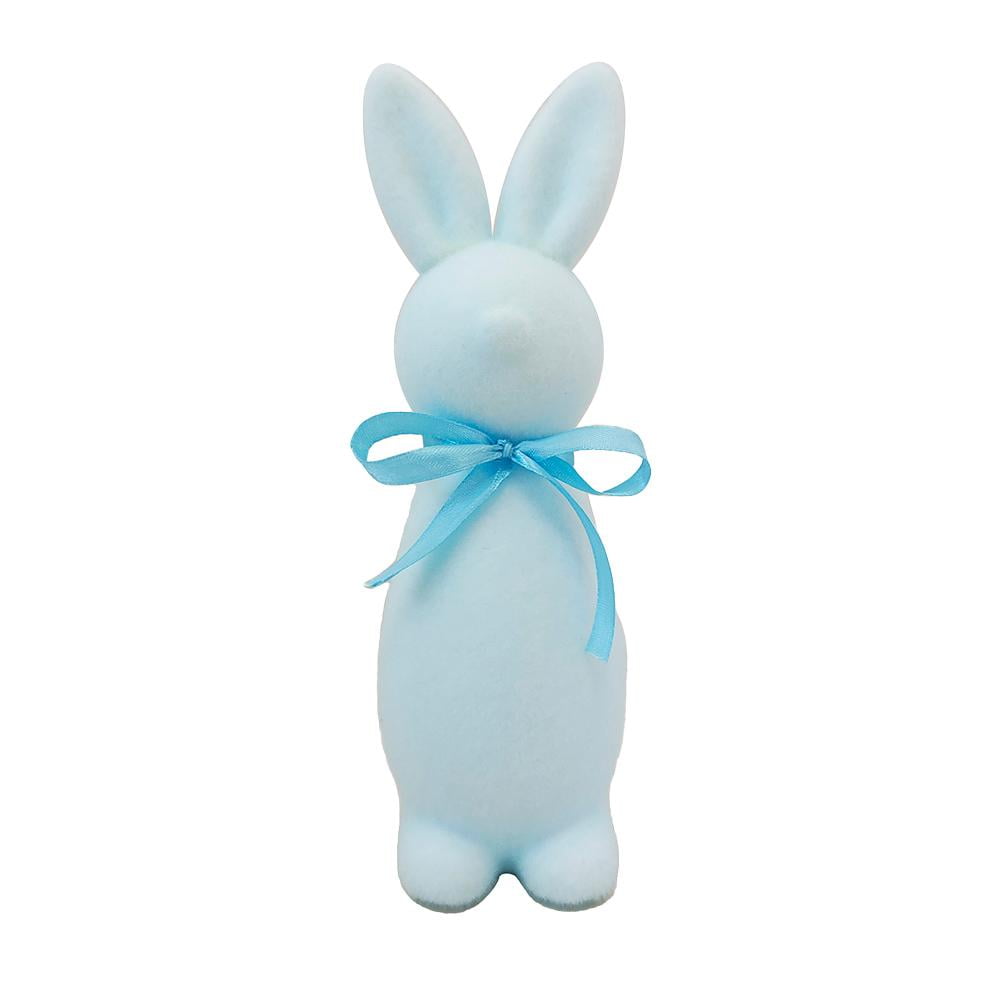 Easter Bunnies Figurine with Bow Tie Flocking Rabbit Spring Home Table ...