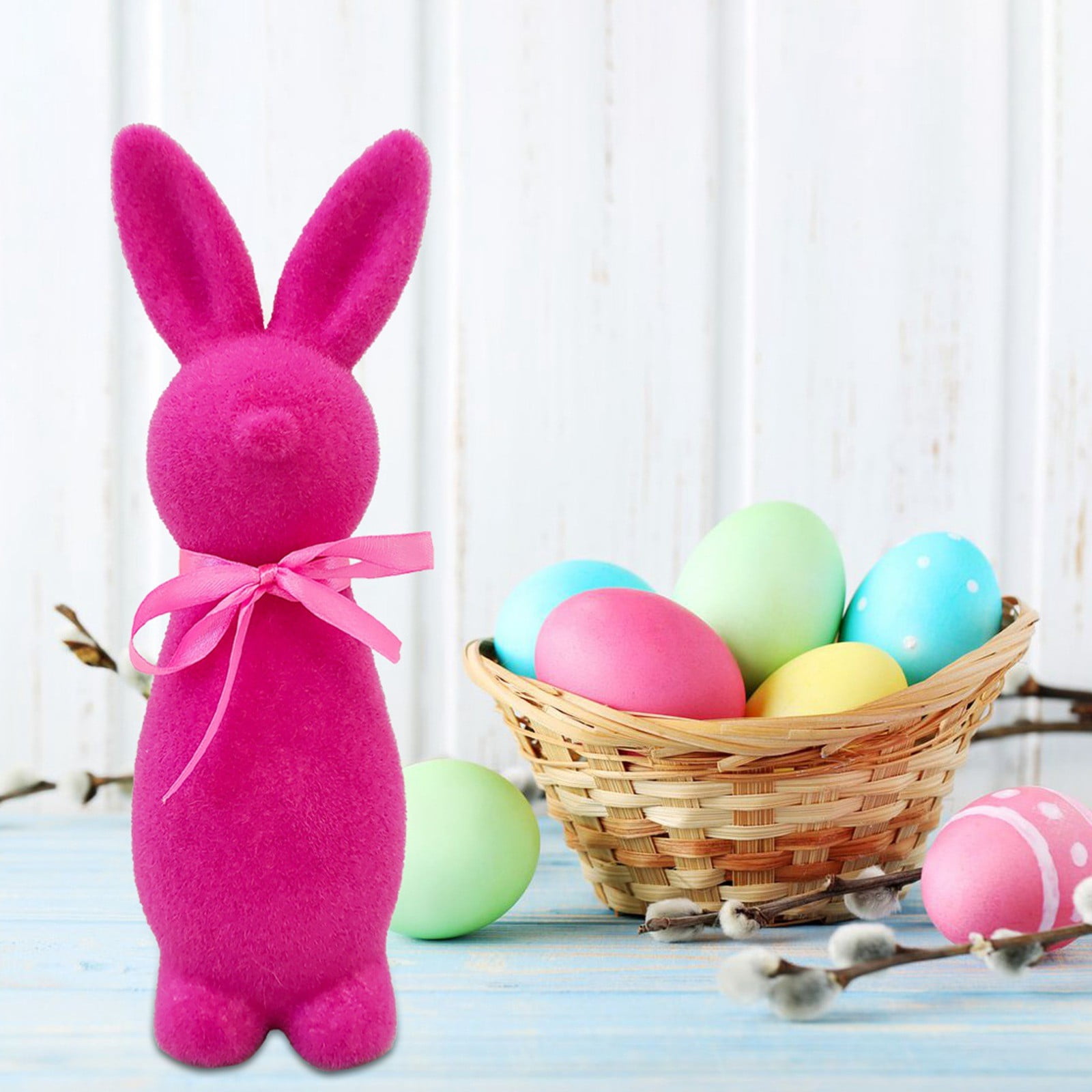 Easter Bunnies Flocked Rabbit Figurines Cute Decor for Home Office ...