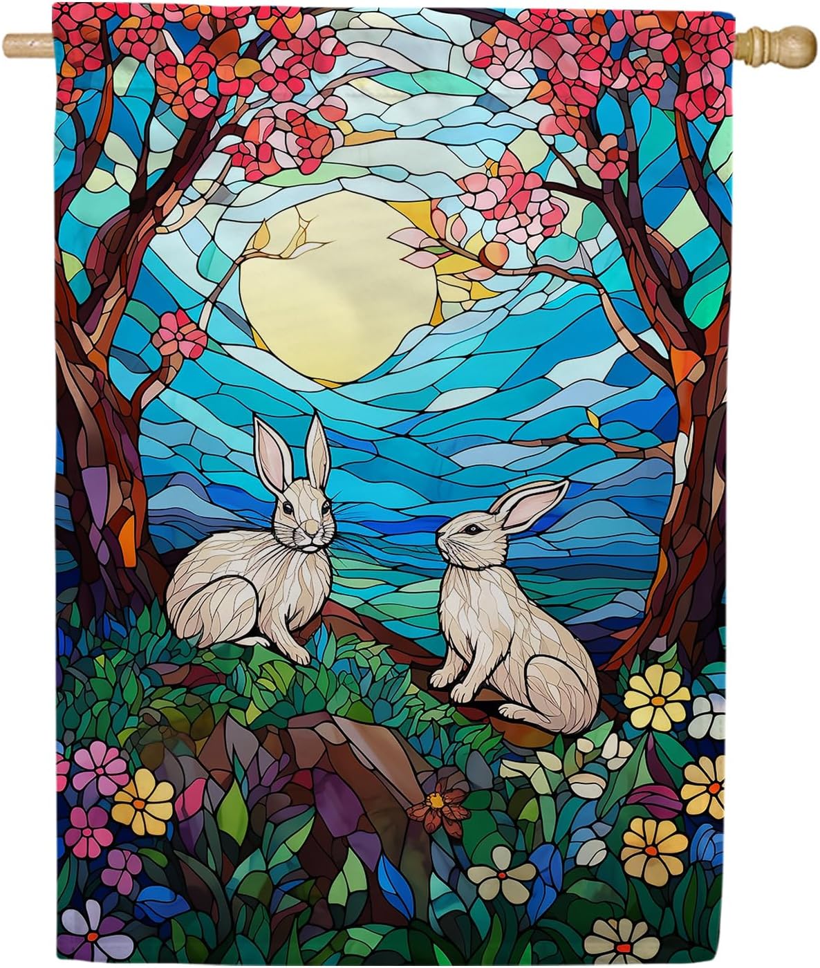 Easter Bunnies House Flag Double Sided Glass Style Rabbit Spring ...