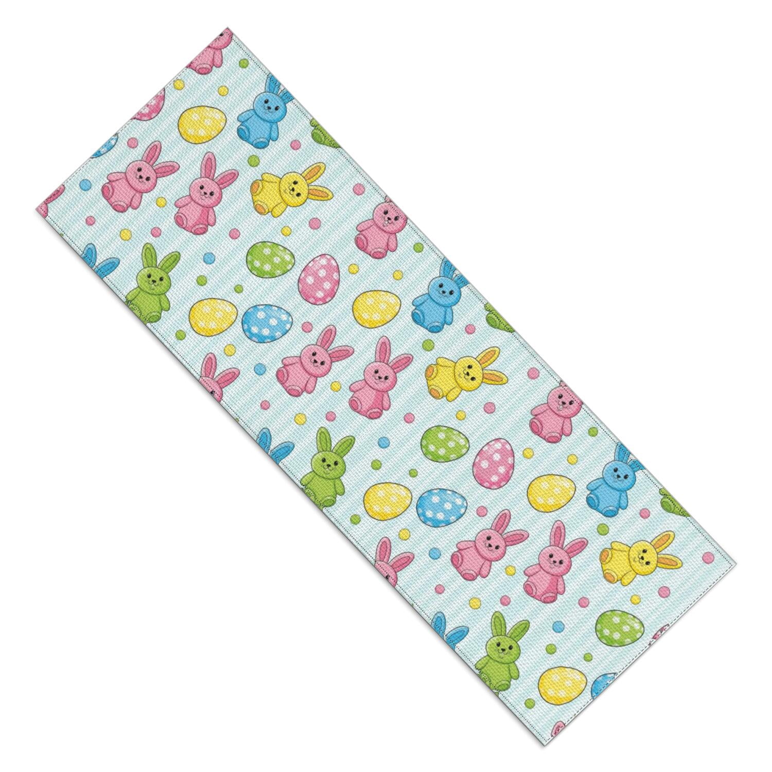 Easter and Bunnies Light Blue Stripe Pattern Table Runner,Kitchen ...