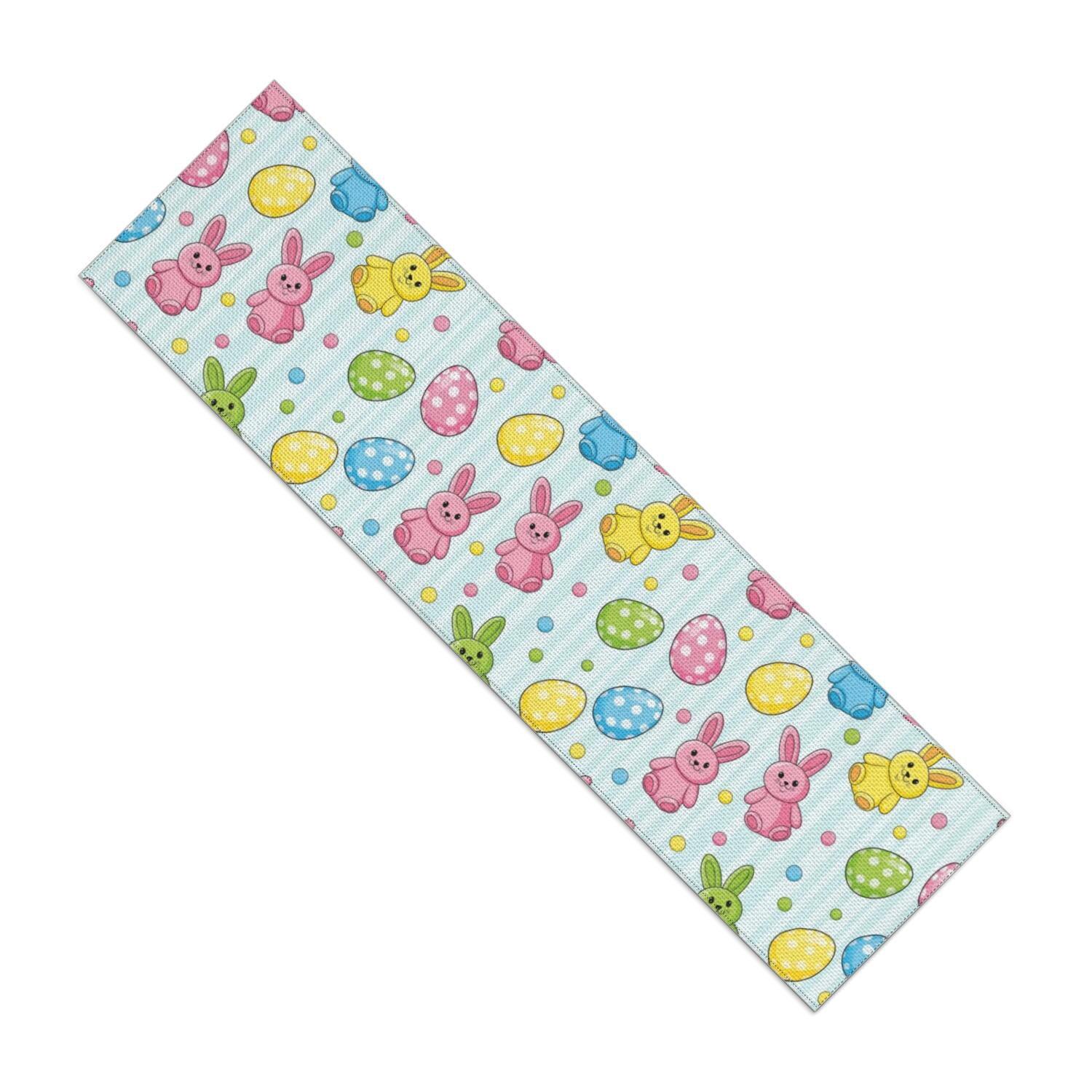 Easter and Bunnies Light Blue Stripe Pattern Table Runner,Kitchen ...