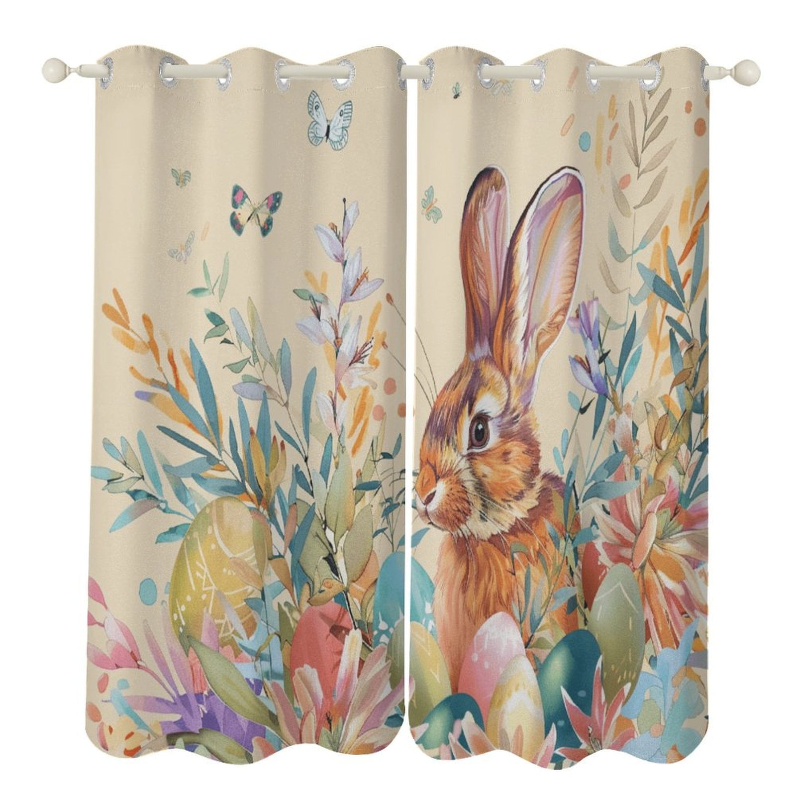 Easter Bunnies Rabbits Window Curtains for Bedroom Colorful Printed ...