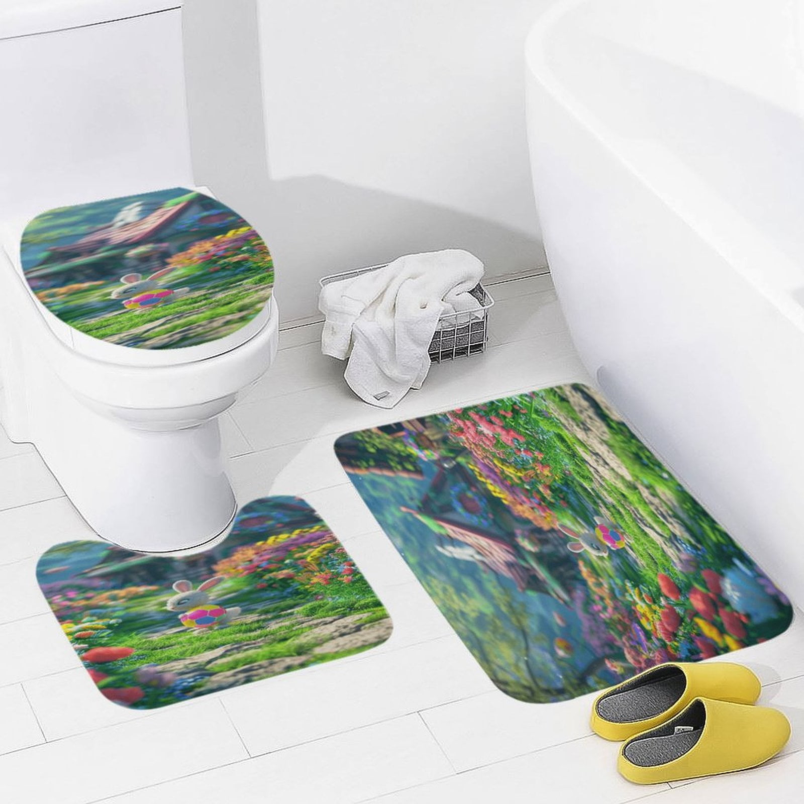 Easter Bunnies Rabbits 3 Pieces Bath Mats Set, Non-Slip Washable Cover ...