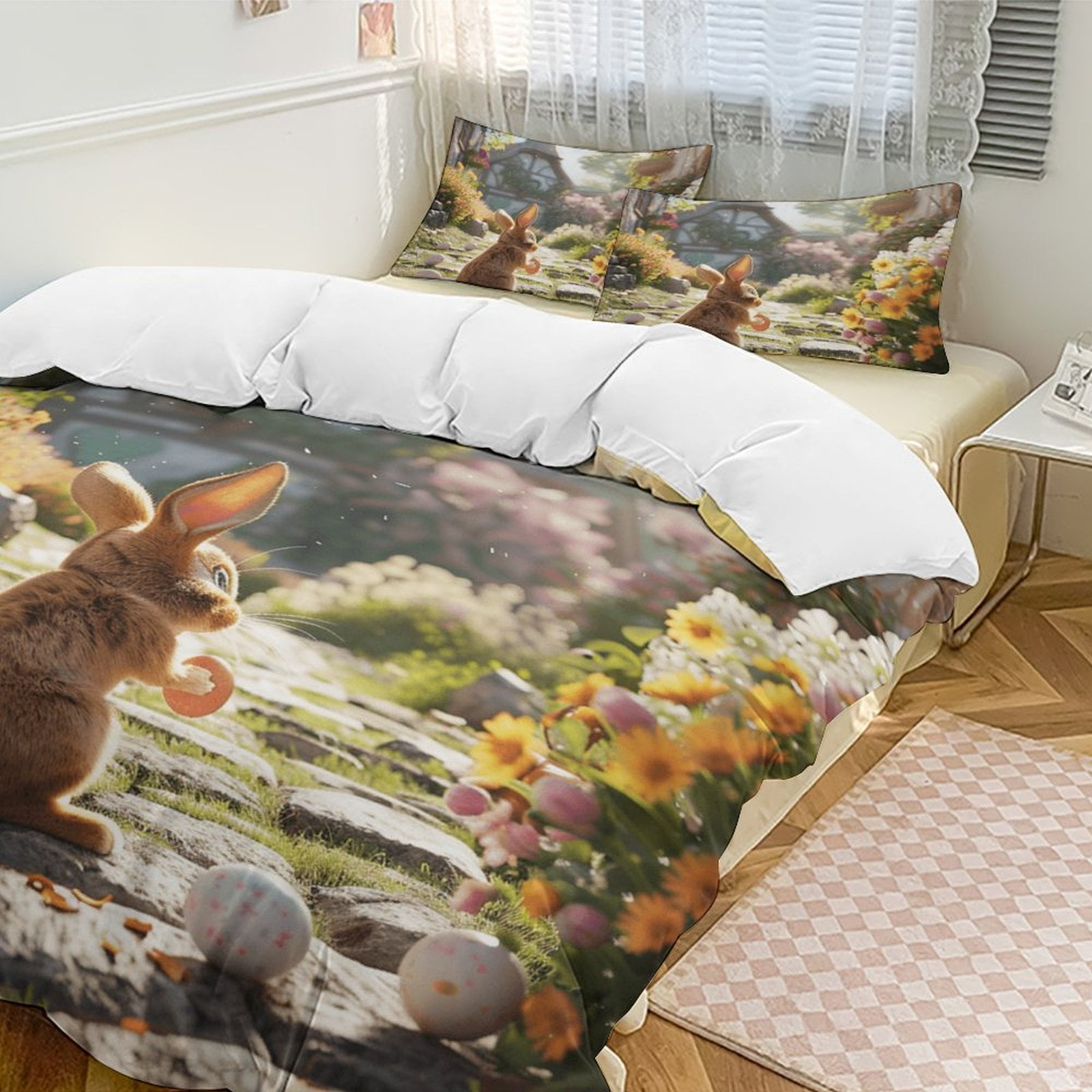 Easter Bunnies Rabbits 3 Pieces Duvet Cover with Zipper Closure,Premium ...