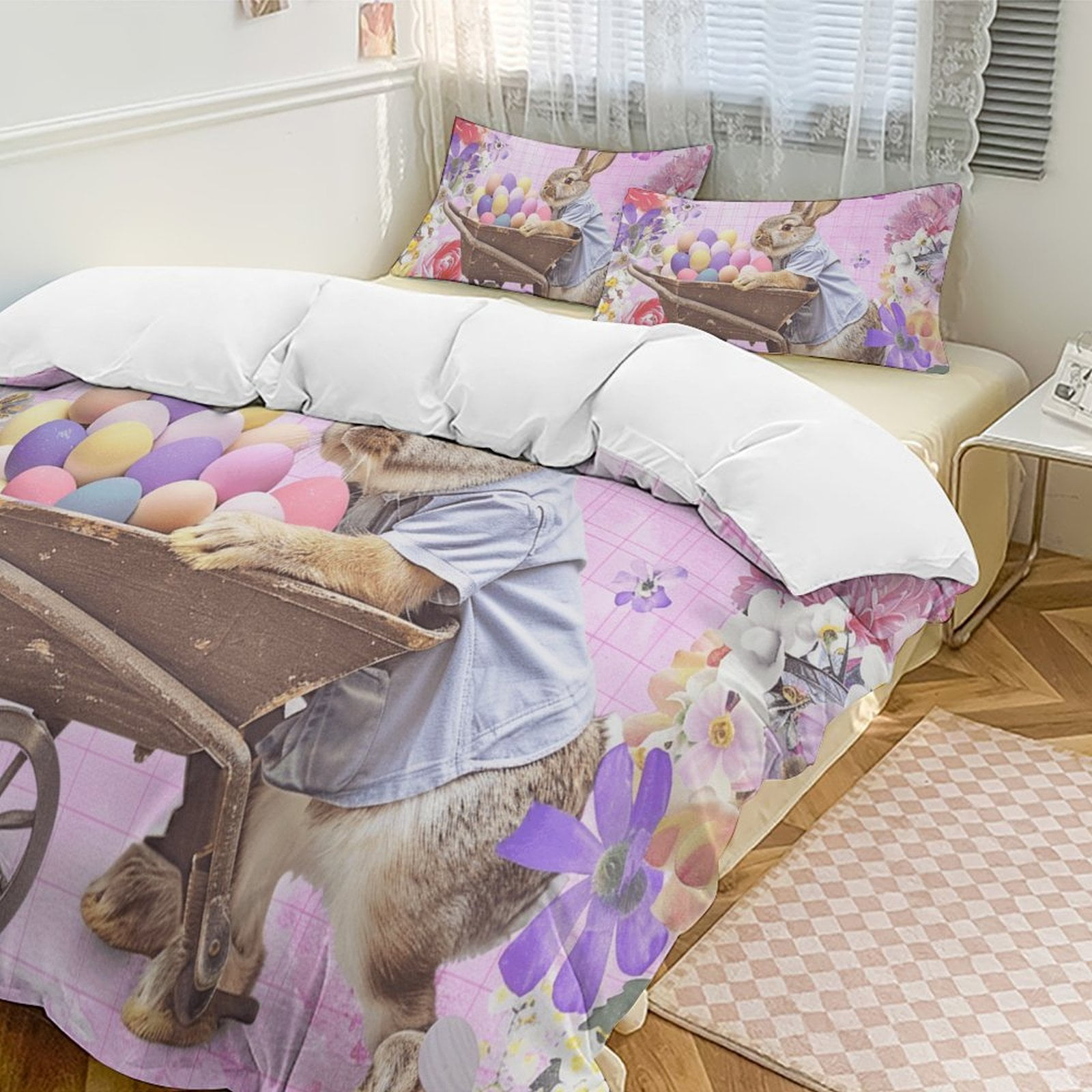 Easter Bunnies Rabbits 3 Pieces Duvet Cover with Zipper Closure,Premium ...