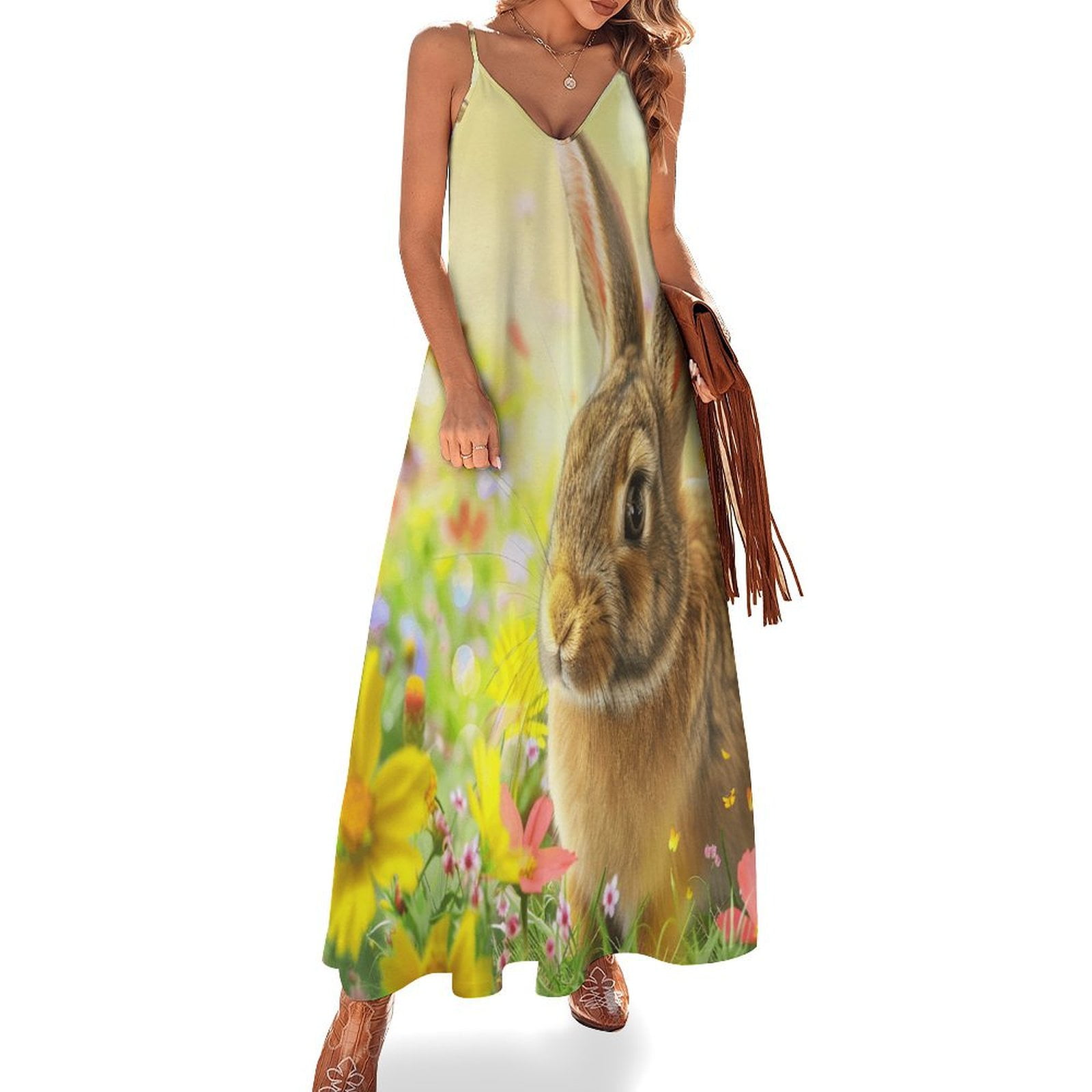 Easter Bunnies Rabbits Design Sleeveless Dress Woman Fashion Long ...