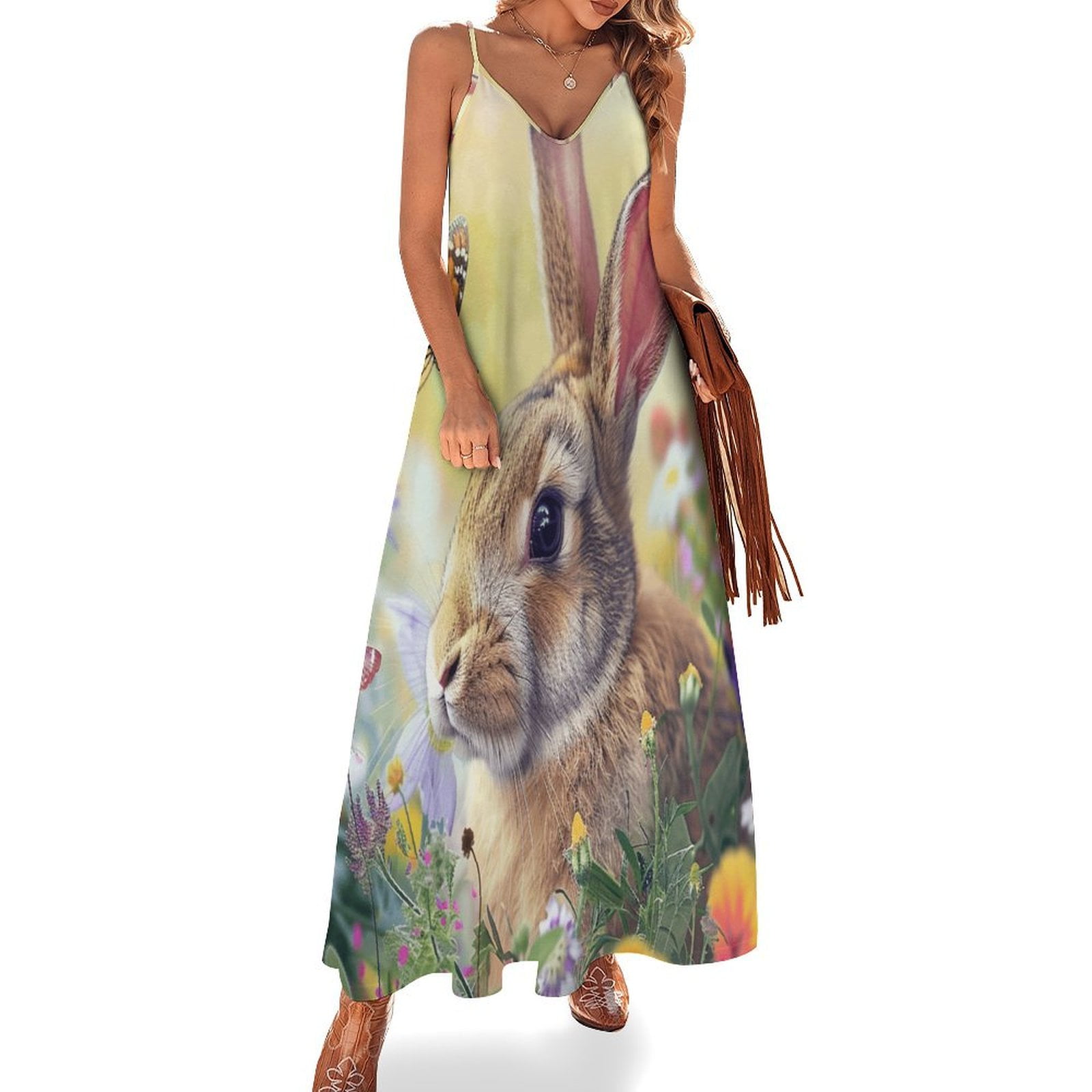 Easter Bunnies Rabbits Design Sleeveless Dress Woman Fashion Long ...