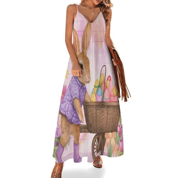 Easter Bunnies Rabbits Design Sleeveless Dress Woman Fashion Long ...