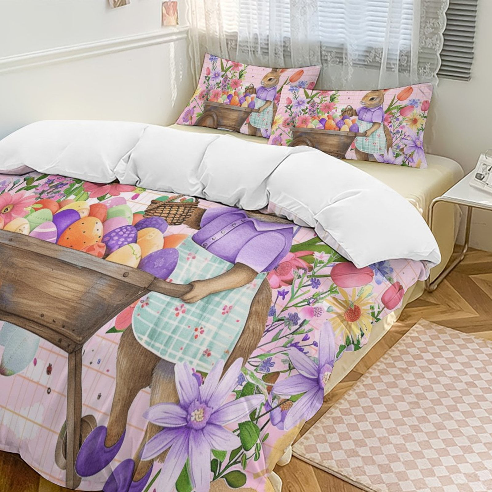 Easter Bunnies Rabbits Duvet Cover Set King Size for Bedroom Decoration ...