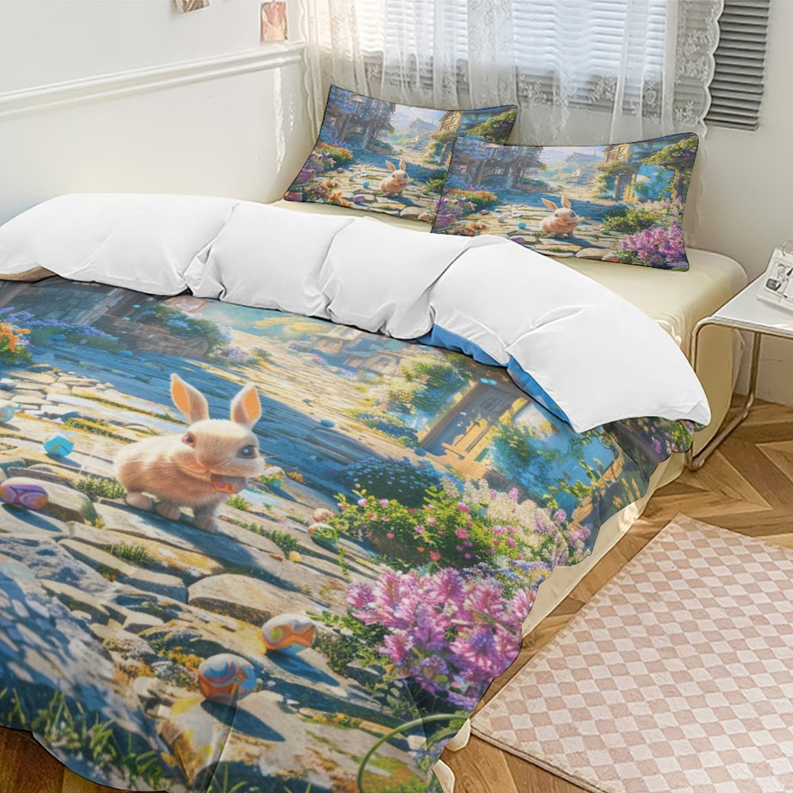 Easter Bunnies Rabbits Duvet Cover Set Pattern Soft Bedding Set ...